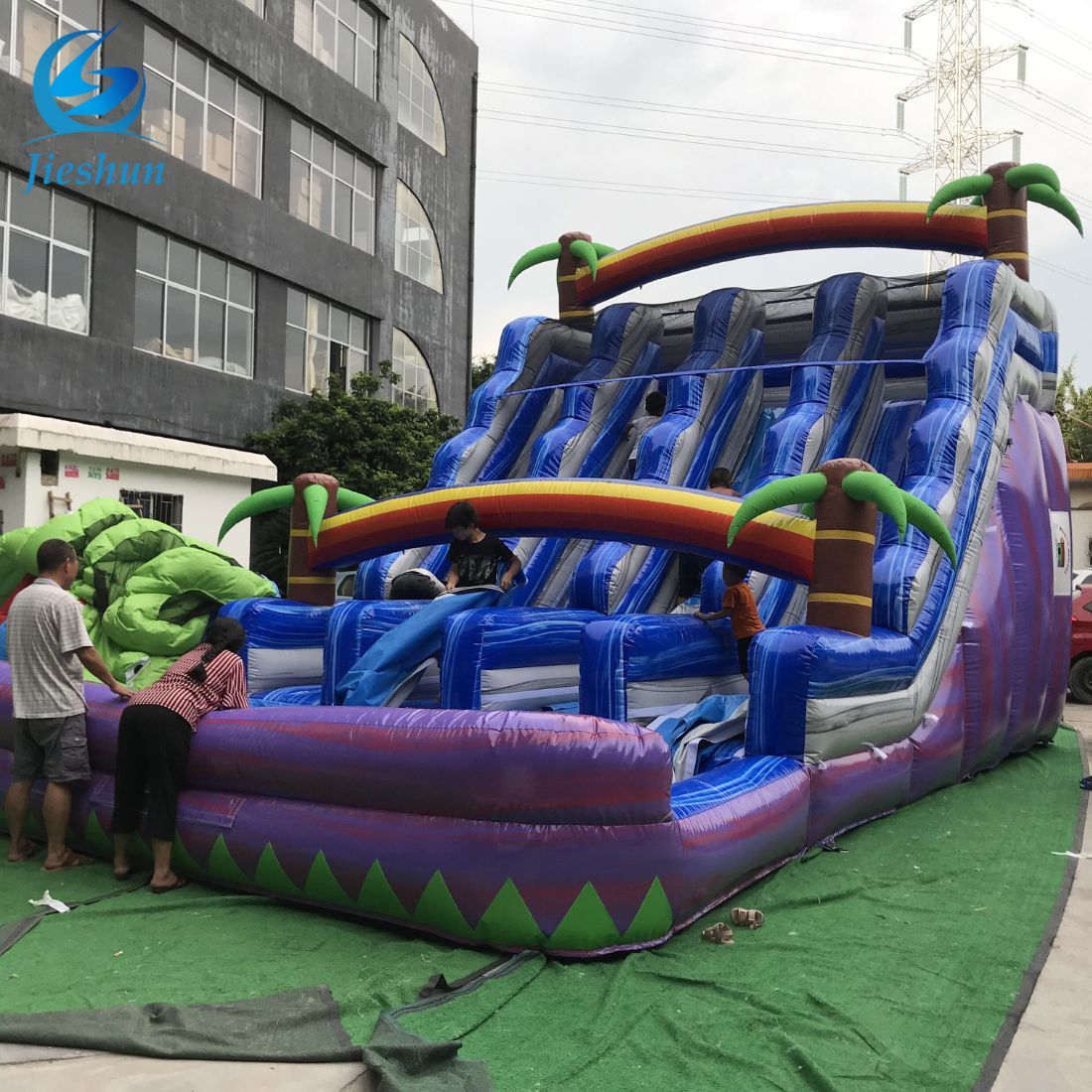 Popular Palm Tree Three-slide Large Colorful Inflatable Water Slide ...